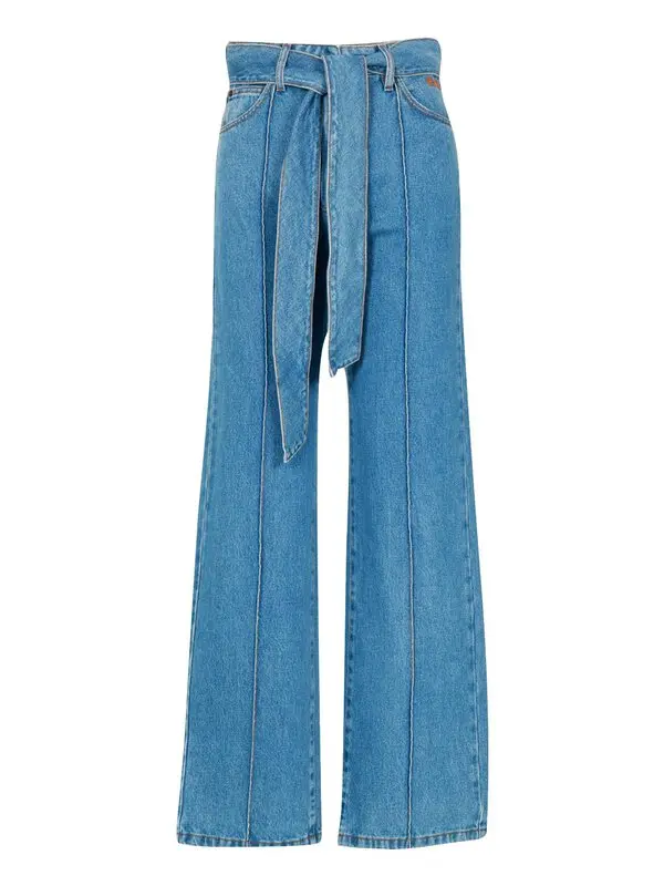 MSGM High-waisted Wide Leg Jeans With Knot Detail - Medium Denim