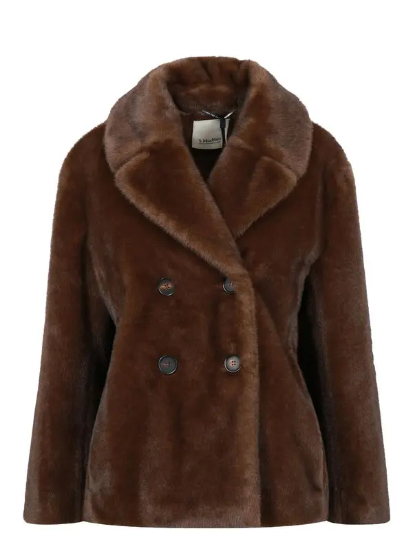 Max Mara Faux Fur Double-breasted Coat - Brown