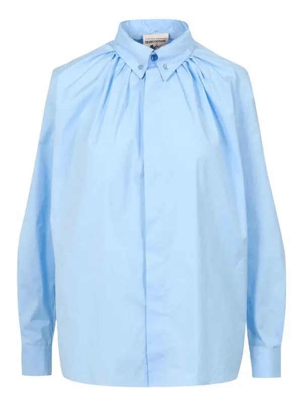 SEMICOUTURE Cotton Poplin Button-down Shirt - Light Blue