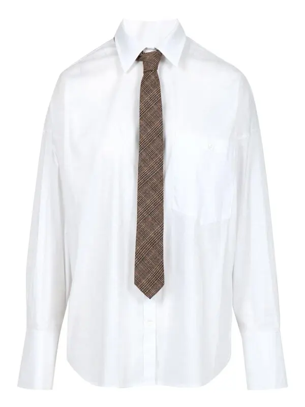 ANIYE BY Cotton Poplin Shirt With Prince Of Wales Tie - White
