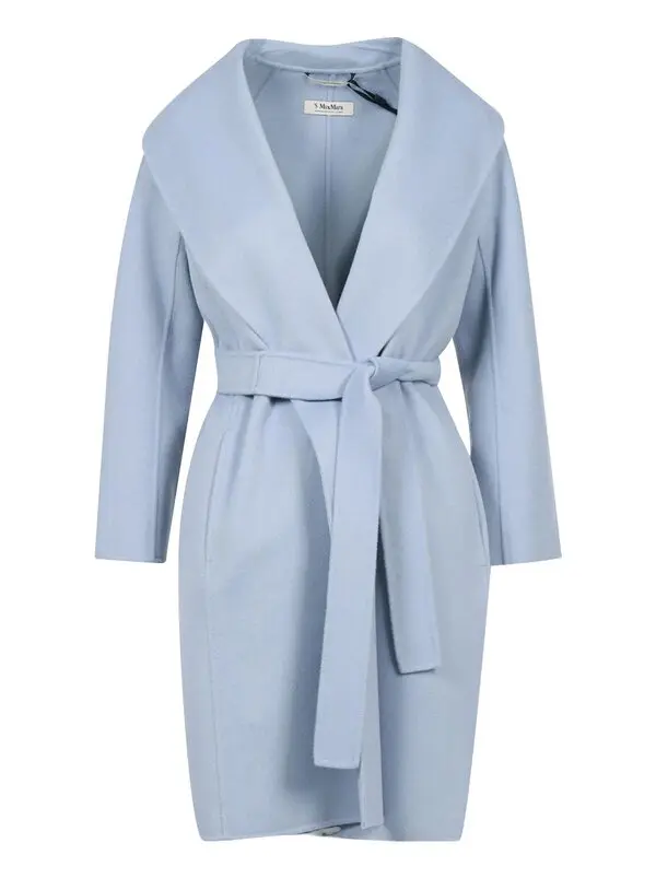 Max Mara Double-woven Pure Wool Midi Robe Coat - Light Blue