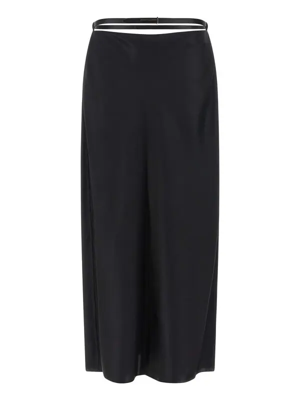 TOM FORD Midi Silk Skirt With Belt - Black