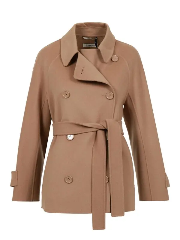Max Mara Pure Wool Short Trench Coat - Camel