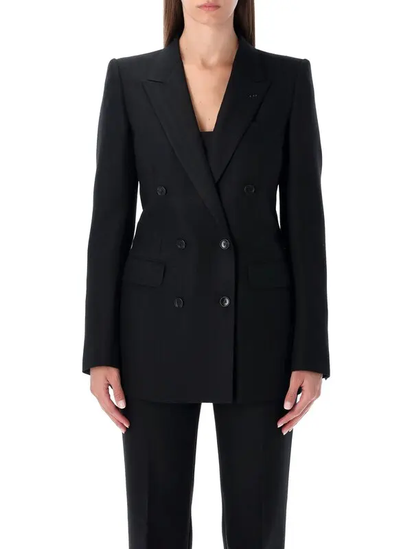TOM FORD Double-breasted Herringbone Wool Jacket - Black