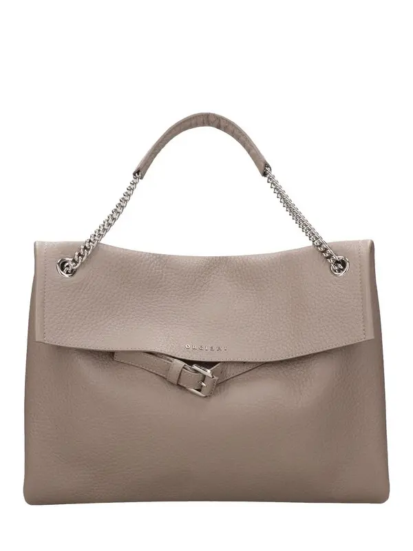 ORTIGNI Grained Calfskin Leather Shoulder Bag - Beige
