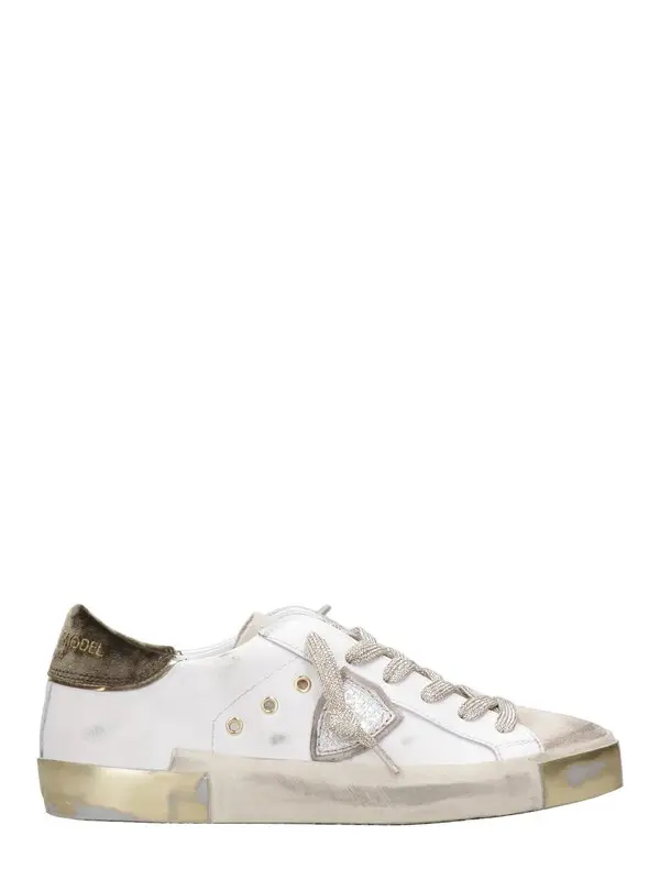 Philippe Model Laminated Vintage-look Sneakers - Bianco+oliva