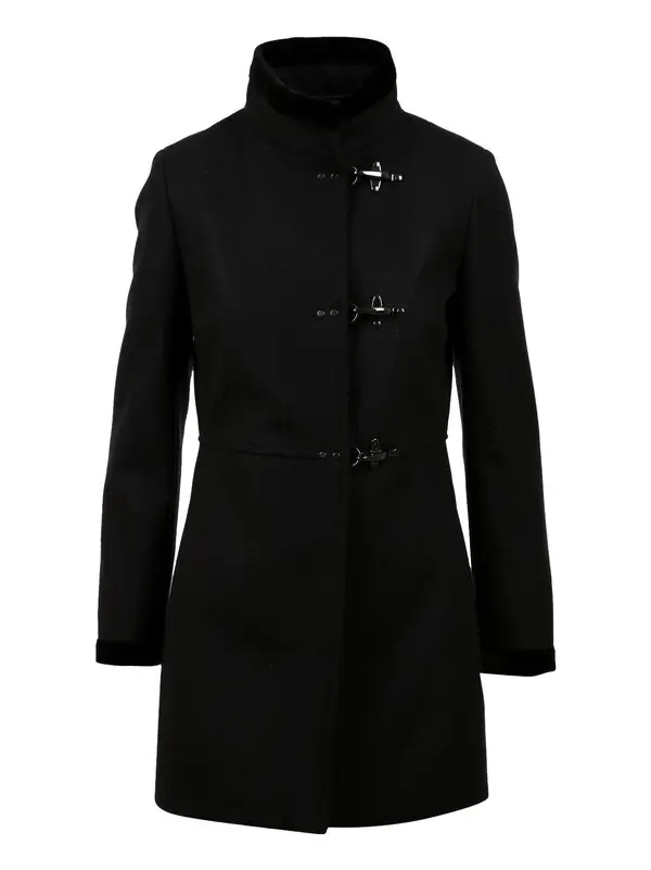 FAY Virgin Wool Blend Coat With Velvet Piping - Black