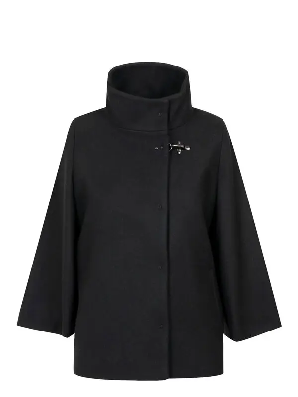 FAY Geometric Wool Jacket With High Collar - Black