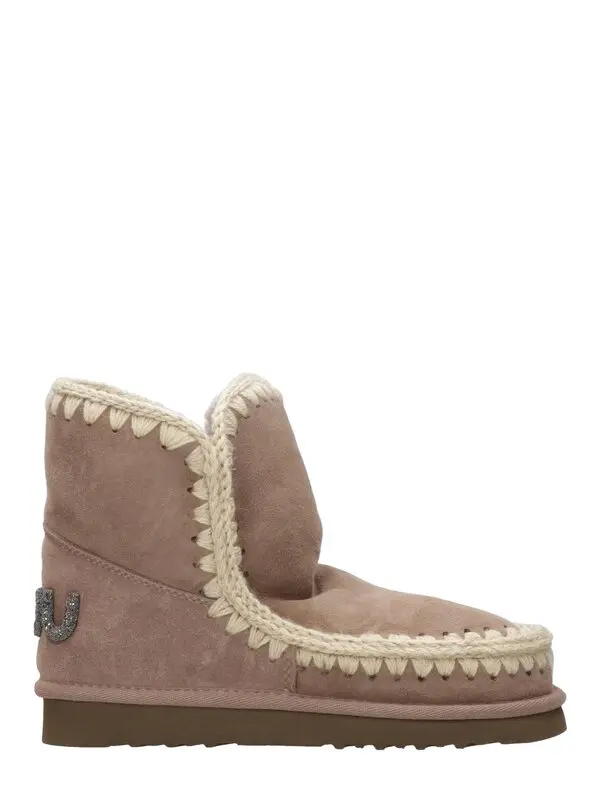 Mou Sheepskin Boots With Crocheted Wool Details - Beige