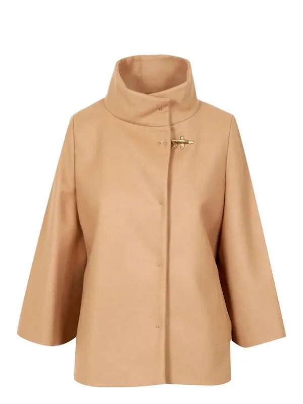 FAY Geometric Wool Coat - Camel