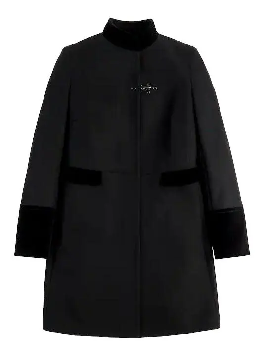 FAY Virginia Wool-blend Coat With Velvet Details - Black
