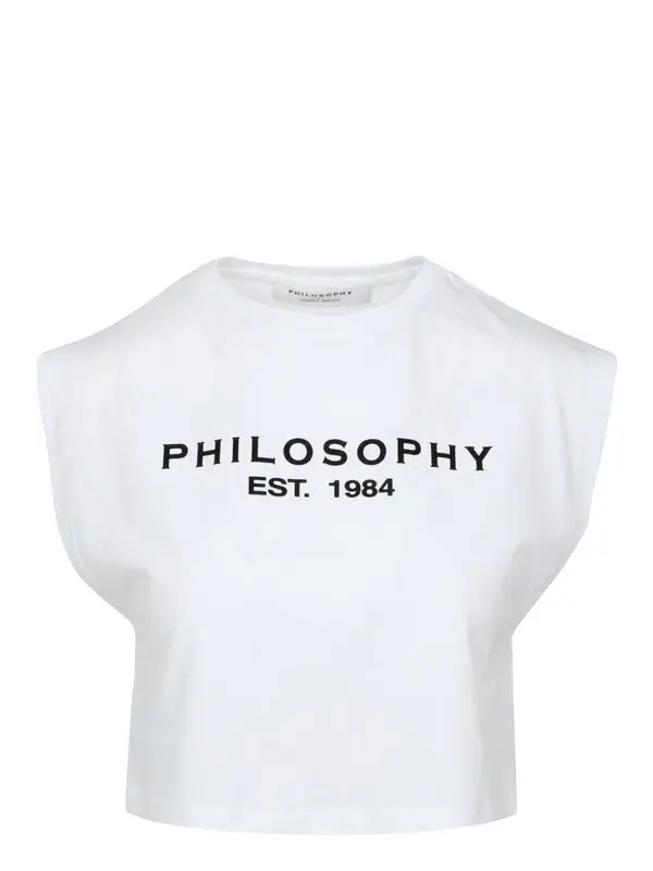 PHILOSOPHY BY LORENZO SERAFINI Cotton Crew Neck Top - White