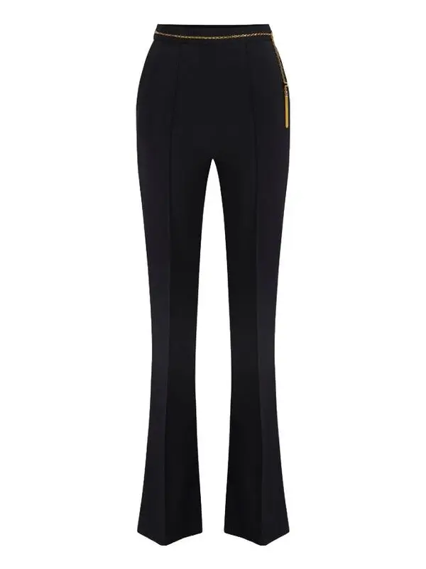 Elisabetta Franchi Slim Fit Trousers With Jewel Chain Detail - Black