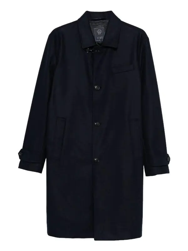 FAY Herringbone Wool Blend Easy Coat With Hook - Blue