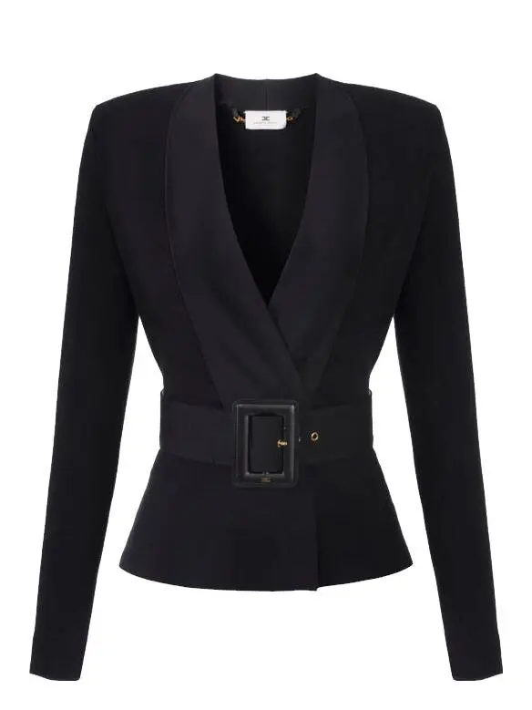 Elisabetta Franchi Knitted Jacket With Belt - Black