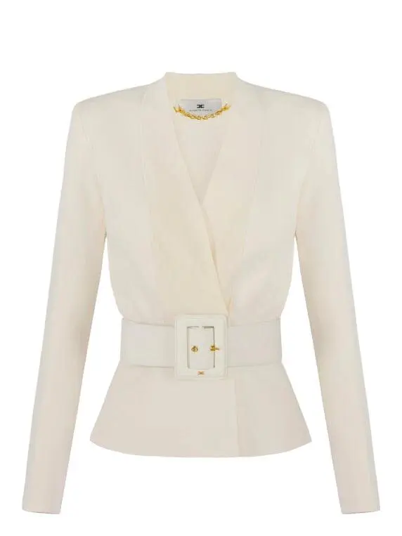 Elisabetta Franchi Knitted Jacket With Belt - Latte