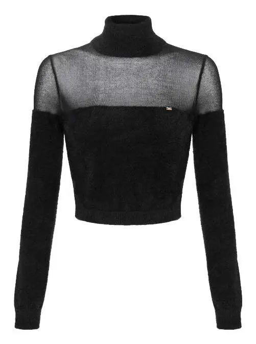 Elisabetta Franchi Cropped Knit Turtleneck - Black