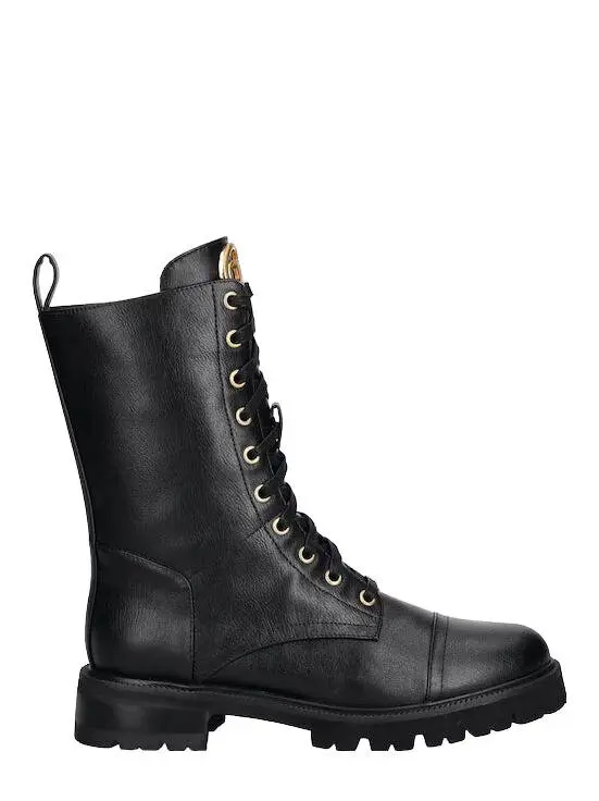 Twin-set Lace-up Boots With Logo - Black