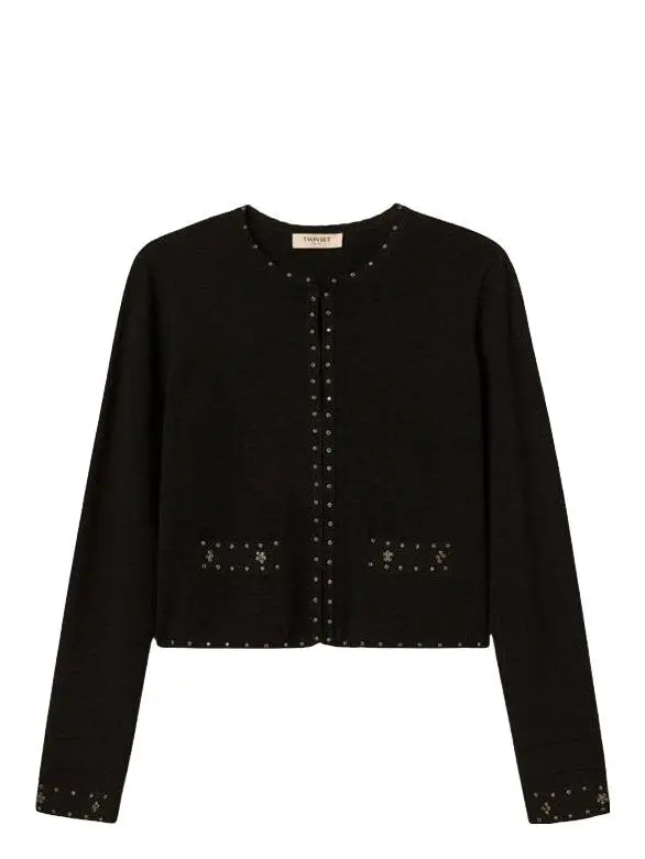 Twin-set Knit Jacket With Rhinestone Detail - Black