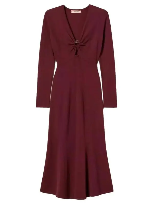Twin-set Longuette Dress With Oval T Jewel Insert - Bordeaux