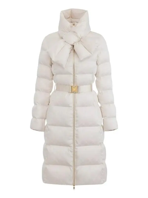 Elisabetta Franchi Jacquard Down Jacket With Removable Padded Scarf - Latte