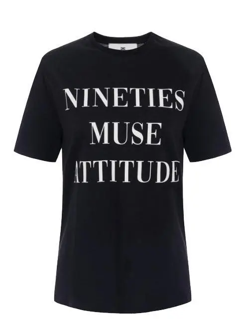Elisabetta Franchi Lettering Cotton Jersey T-shirt - Black