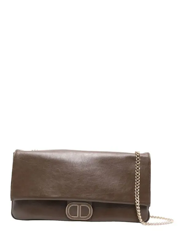 Twin-set Shoulder Bag With Chain-link Strap - Brown