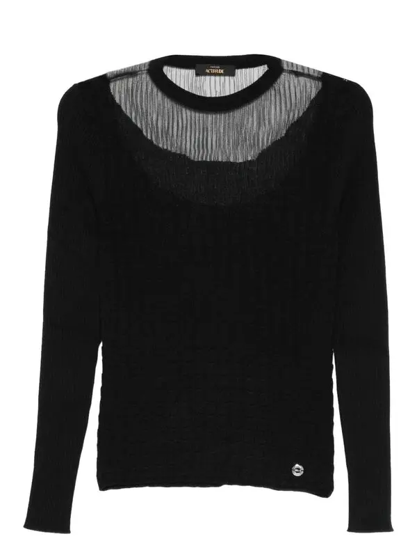 Twin-set Sheer Panel Textured Knit Sweater - Black