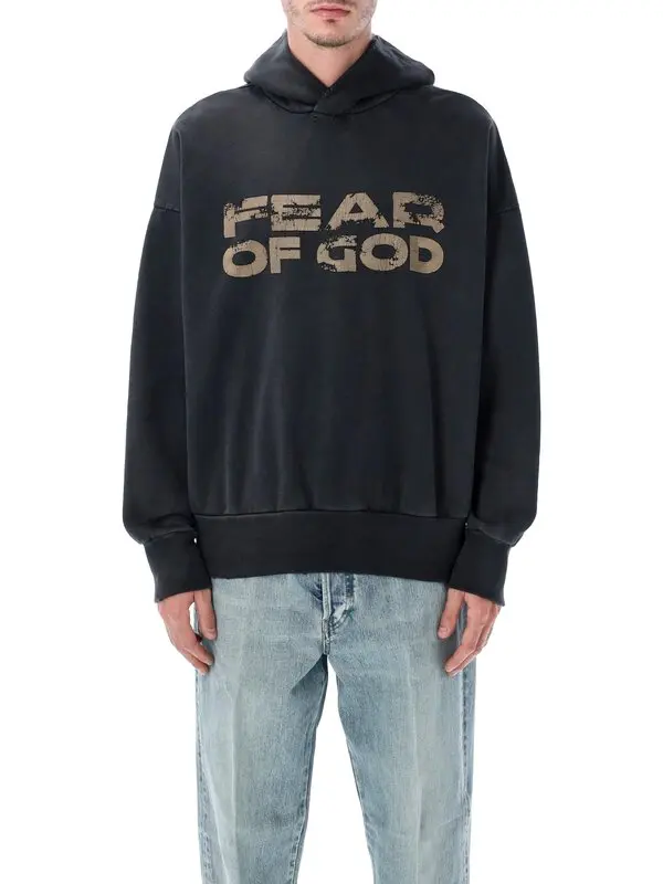 Fear Of God Heavyweight Cotton Hoodie With Graphic Logo - Black
