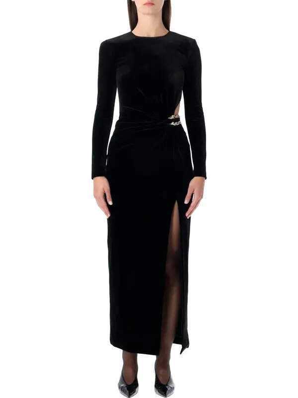 SELF-PORTRAIT Velvet Maxi Dress With Diamanté Chain Detail - Black