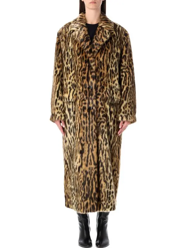 STAND STUDIO Long Animalier Print Faux Fur Coat - Leo