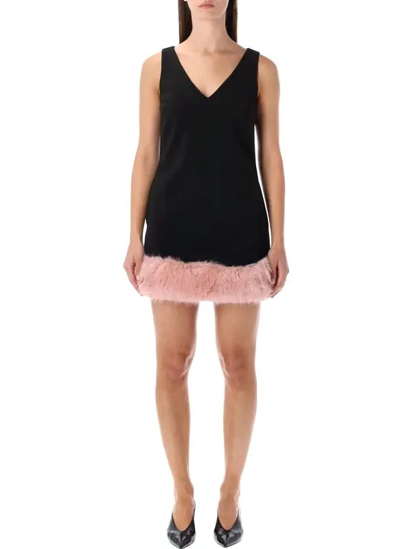 SELF-PORTRAIT Crepe Mini Dress With Faux Fur Trim - Black