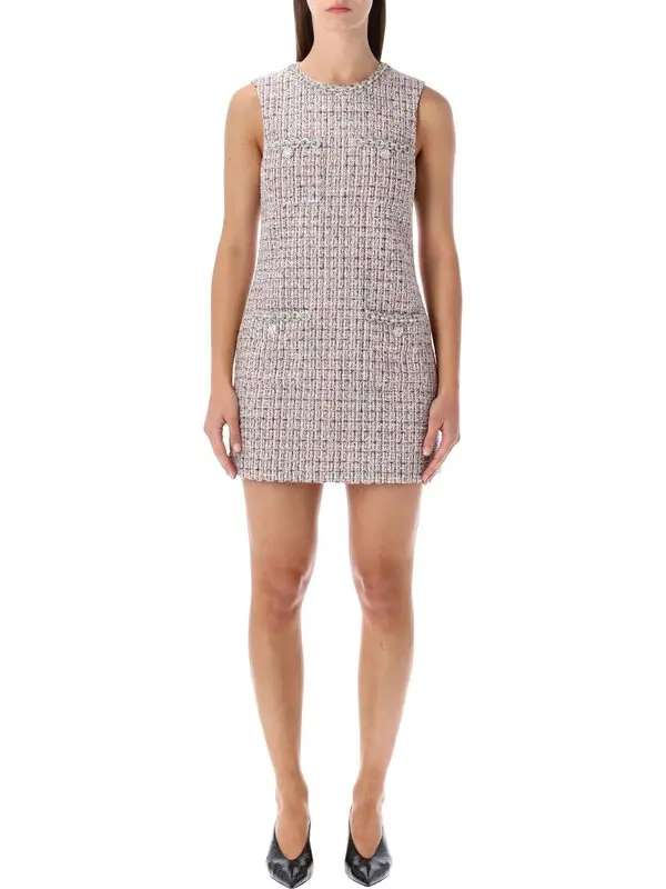 SELF-PORTRAIT Bouclé Mini Dress With Crystal Embellishments - Pink