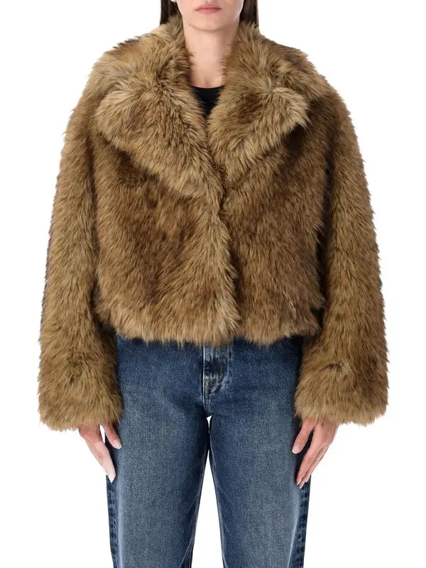STAND STUDIO Samara Fox-effect Faux Fur Cropped Jacket - Beige