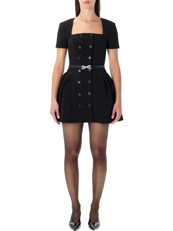 SELF-PORTRAIT Crepe Mini Dress With Diamanté Bow Belt - Black