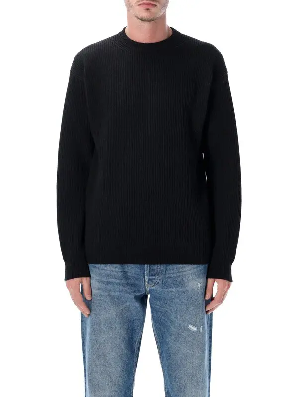Auralee Super Fine Wool Rib Knit Crewneck Sweater - Black
