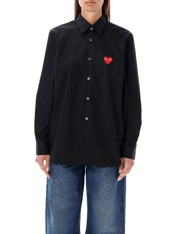 Play Comme Des Garcon Cotton Shirt With Red Heart Patch - Black