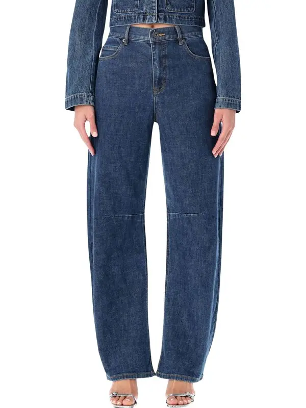 SELF-PORTRAIT High-waisted Barrel-leg Jeans - Blue
