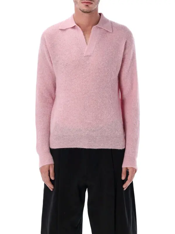 Auralee Skipper Polo Sweater - Pink