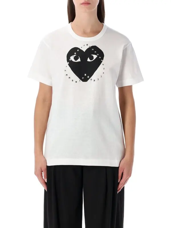 Play Comme Des Garcon Cotton T-shirt With Heart Print - White