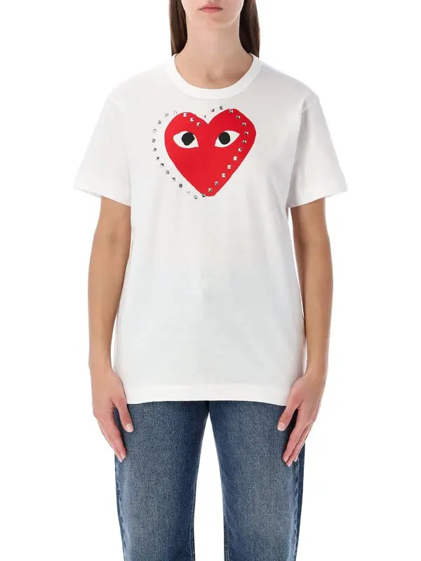 Play Comme Des Garcon Cotton T-shirt With Heart Print - White