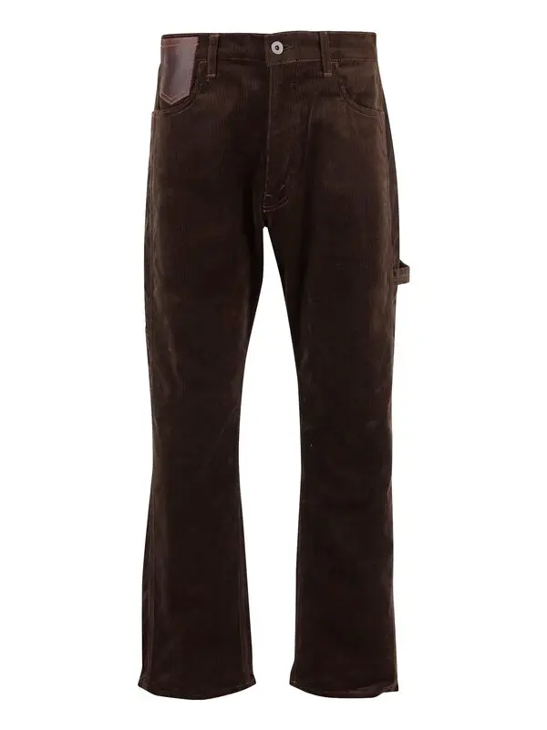 Junya Watanabe Cotton Blend Ribbed Trousers With Leather Details - Brown