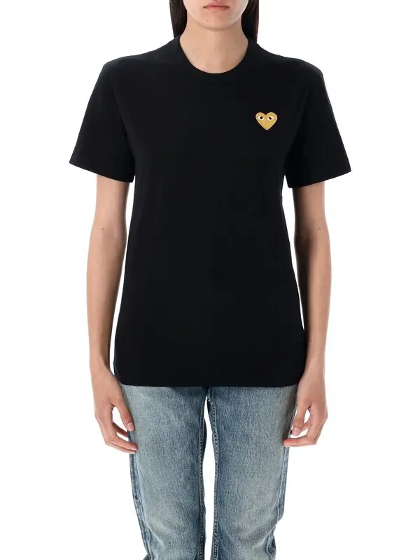 Play Comme Des Garcon Cotton T-shirt With Golden Heart Patch - Black