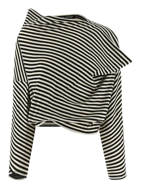 Junya Watanabe Striped Crop Sweater - White/black