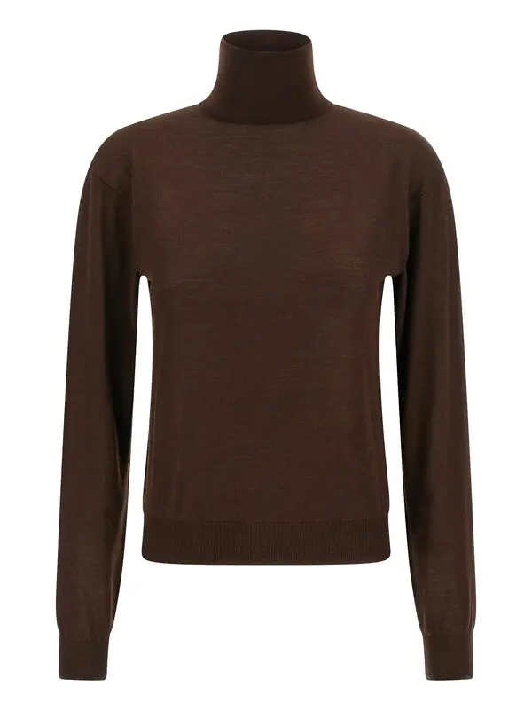Saint Laurent Cashmere, Wool, And Silk Turtleneck Sweater - Brown