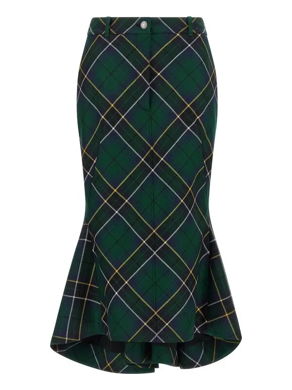 Alexander McQueen Tartan Flared Midi Skirt - Green