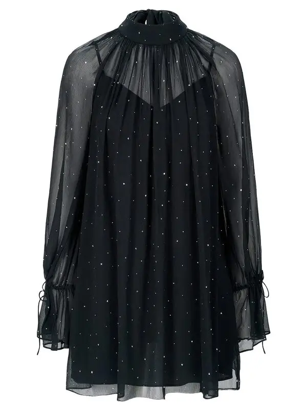 Staud Roux Embellished Chiffon Mini Dress - Black