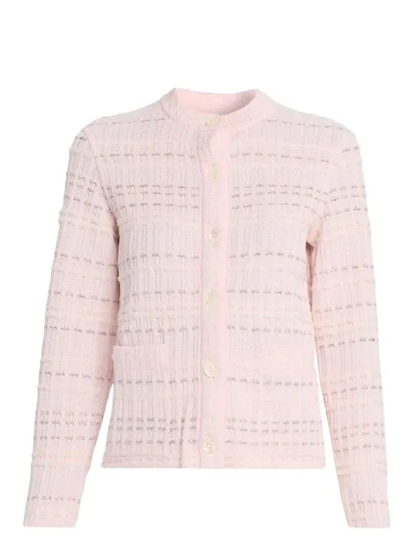 Thom Browne Seersucker Knit Crewneck Cardigan - Light Pink