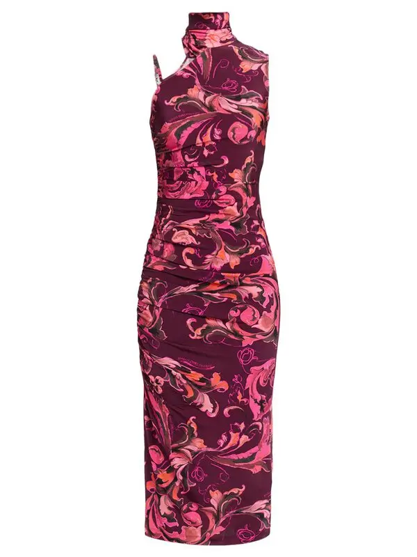 Versace Porcelain Barocco Sleeveless Jersey Midi Dress - Mltpat