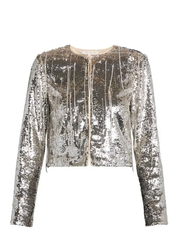 Ramy Brook Cropped Sequin Jacket - Platinum S